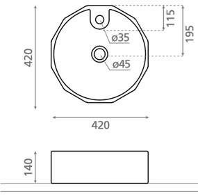 Bathco 4158 - Umyvadlo na desku CIRCUS pr. 42 cm porcelán/bílá