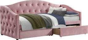 Postel s úložným prostorem, 90x200, růžová Velvet látka, ZASKA