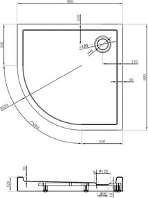 Mexen Flow+, čtvrtkruhová sprchová vanička 90 x 90 cm, bílá lesklá, 46Q109090H