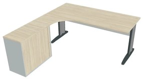 Sestava stolu a rol. skříně pravá 180 cm - Hobis Cross CE 1800 HR P Dekor stolové desky: akát, Dekor lamino podnože: šedá, Barva nohou: černá