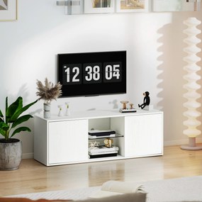 HOMCOM TV stolek pro až 55" plovoucí nebo na podlaze, dveře s tichým zavíráním, průchod kabelů a skleněná police, bílá