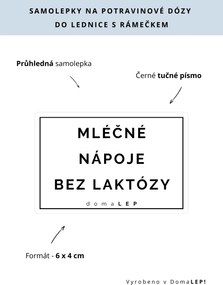 MLÉČNÉ NÁPOJE BEZ LAKTÓZY - Samolepka s rámečkem na dózy do lednice, 6 x 4 cm