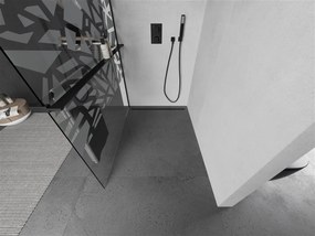 Mexen Kioto+, sprchová zástěna s poličkou a držákem na ručníky 100 x 200 cm, 8mm čiré sklo vzor bílý, černý profil, 800-100-121-70-85
