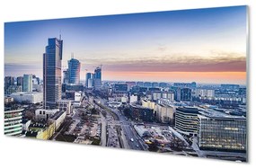 Obraz na skle Panorama Varšavy mrakodrapů svítání 140x70 cm