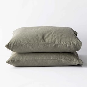 TELL ME MORE Lněný povlak na polštář Olive 50 x 60 cm - set 2 ks, zelená barva, textil