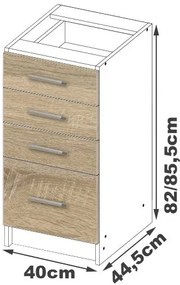 Spodní kuchyňská skříňka s deskou LIMA S40 SZ4 bílá / dub sonoma