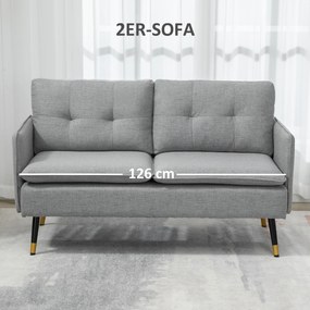 HOMCOM Dvoumístná pohovka loveseat s polštáři ve vzhledu lnu, dvojsedák do obývacího pokoje a ložnice, šedá, 139 x 68 x 76 cm | Aosom.de