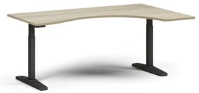 Výškově nastavitelný stůl, elektrický, 675-1325 mm, ergonomický pravý, deska 1800x1200 mm, černá podnož, dub přírodní