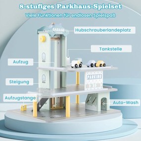 Costway Dřevěná parkovací garáž se 3 patry a 4 auty a výtahem parkovací garáž