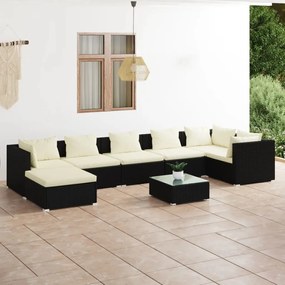 vidaXL 8dílná zahradní sedací souprava s poduškami polyratan [3101845] Barva: Černá a krémová