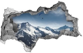 Wallmuralia Díra 3D ve zdi nálepka Paragliding Alpy 95x73 cm
