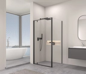 Erga Sydney, sprchový kout s 1-křídlými dveřmi 80(dveře) x 100(stěna) x 195 cm, 6mm čiré sklo, černý profil, ERG-V02-SYDNEY-D080G100-BK