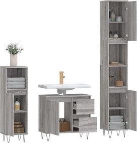 3dílný set koupelnového nábytku šedý sonoma kompozitní dřevo 3190227