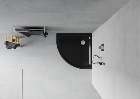 Mexen SLIM - Čtvrtkruhová sprchová vanička 90x90x5cm + chromový sifon, černá, 41709090