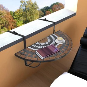 vidaXL Závěsný stolek na balkon terakota a bílý mozaika