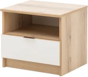 STO Noční stolek PANAMA, 45,5 cm Bílá/Dub přírodní
