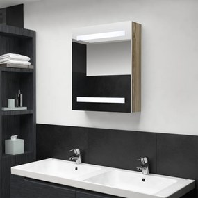 LED koupelnová skříňka se zrcadlem bílá a dub 50 x 14 x 60 cm
