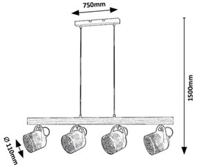 Rabalux 3300 - Lustr na lanku ROTEM 4xE14/40W/230V