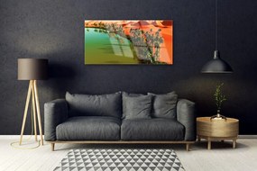 Obraz na skle Jezero Poušť Palmy 140x70 cm