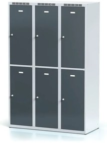 Alfa 3 Šatní skříňka S6 s úložnými boxy, 6 boxů, 1800 x 1200 x 500 mm, otočný zámek, tmavě šedé dveře