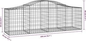 Klenuté gabionové koše 5 ks 200x50x60/80 cm pozinkované železo 3145601