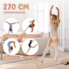 Costway 270 cm kladina dětská kladina skládací gymnastická kladina s – hnědý