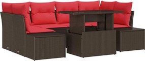 Set pohovek 7 ks 6-Počet míst Hnědá a červená polyratan 3349120