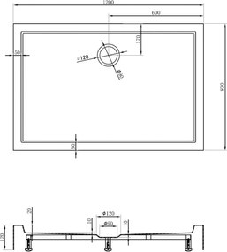 Mexen Flow+, obdélníková sprchová vanička 120 x 80 cm, bílá lesklá, 46R108012H