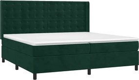 Box spring postel s matrací a LED tmavě zelená 200x200 cm samet 3139826