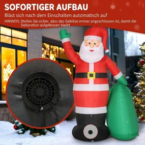 Outsunny Nafukovací Santa Claus, 275 cm, s pytlem a medvědem, vánoční dekorace s integrovanými LED světly