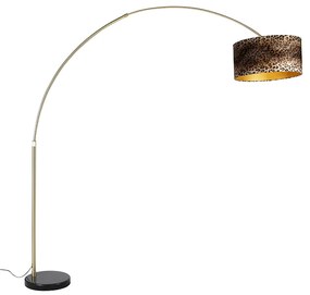 Moderní oblouková lampa mosazná černá mramorová základna stínidlo leopard 50 cm - XXL