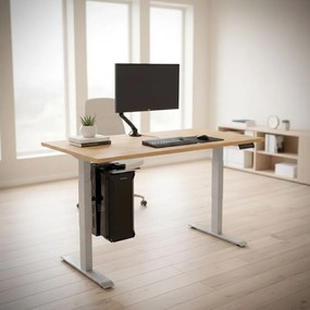 Výškově nastavitelný stůl OfficeTech B, 140 x 80 cm, šedá podnož, dub kamenný