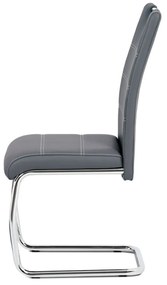 Jídelní židle HC-481 Šedá ekokůže, bílé prošití, kov chrom