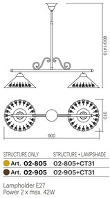 Incanti Rustikální závěsné svítidlo Lea, ø 40 cm, š. 90cm Barva: Mosaz