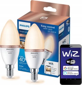 2x Led žárovka E14 4.9W Tw Inteligentní Smart WiFi Aplikace WiZ Philips