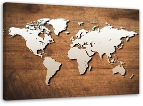 Gario Obraz na plátně Mapa světa na dřevěné desce Rozměry: 60 x 40 cm