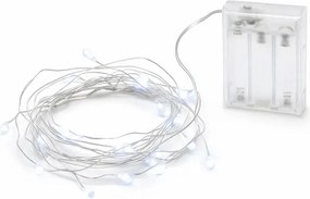 LED světýlka na baterky, kapičky, 2 m, ledově bílá, 20 diod, drátek, IP20 interiér, 3 × AA