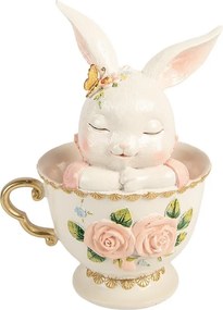 Dekorace králík v šálku s růžemi - 16*13*22 cm