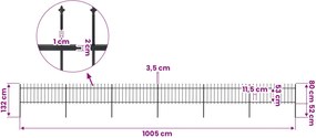 Zahradní plot s kopím nahoře ocelový 1005 x 80 cm černý 277607