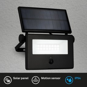 BRILO 3856015 Solární LED venkovní nástěnné svítidlo vč. IR senzoru, černé, 5W, 400 lm, sklo/plast - BRILO