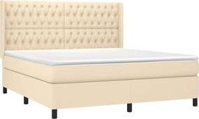 Box spring postel s matrací a LED krémová 180x200 cm textil 3138578