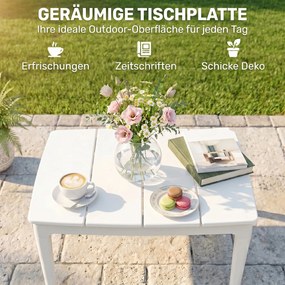 Outsunny venkovní konferenční stolek s válcovými nohami, obdélný PP plastový stolek, moderní — 53 × 70 × 39 cm, krémový