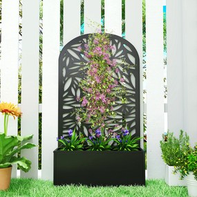 Outsunny vyvýšený truhlík s listovým trelážem — kovový květináč 61 × 23 × 113 cm pro zahradu, balkon a terasu