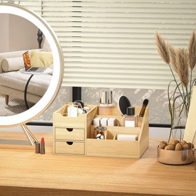 HOMCOM Stolní organizér Kancelářský box se 2 zásuvkami pro pořádek a organizaci, přírodní, D33 x Š20,5 x V15,5 cm