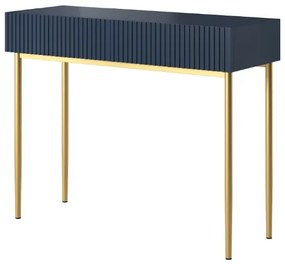 Toaletní/konzolový stolek Nicole 100 cm - tmavě modrá / zlaté nožky