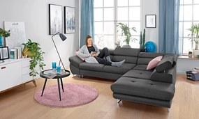 Rohová sedací souprava Fabio, středně šedá látka, pravý roh