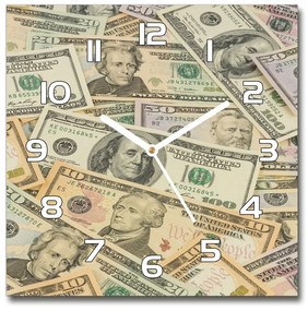 Wallmuralia Skleněné hodiny na stěnu Peníze dolary 30x30 cm