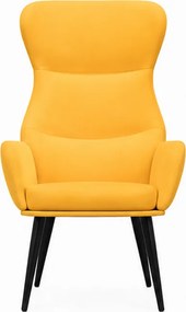 relaxační křeslo, odpočinkové, dřevo/kov/textil, 96x68x79 cm, nohy černé/hořčicově žlutá, Dekorino KR20260061
