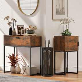 HOMCOM Konzolový stolek, předsíňový stolek s zásuvkou, průmyslový design, do předsíně nebo obývacího pokoje, 80x30x76 cm, černá