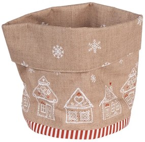 Textilní košík na pečivo s motivem perníkových domečků Gingerbread Bliss – 15x16 cm
